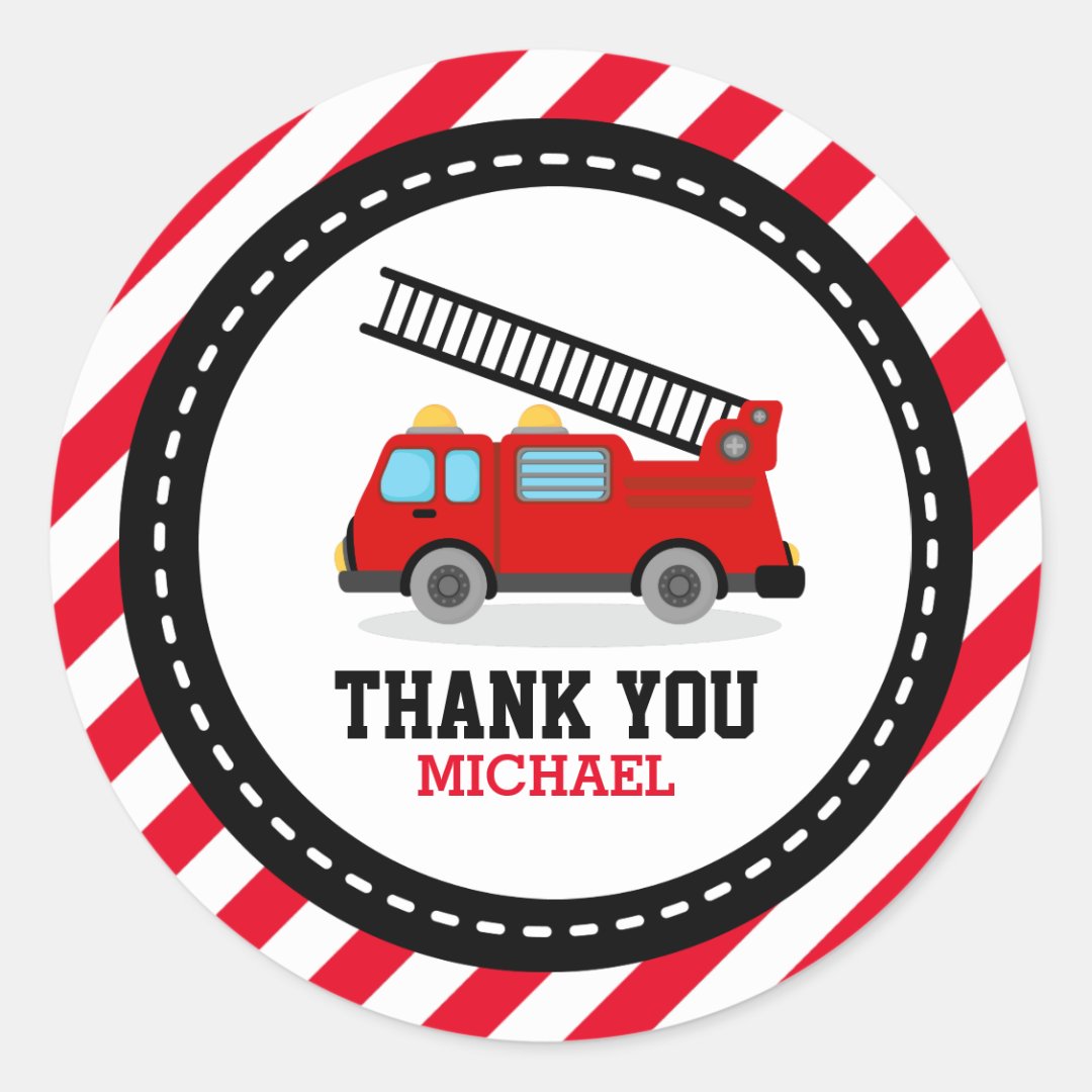 Fire Engine Truck Party Thank You Favor Labels | Zazzle