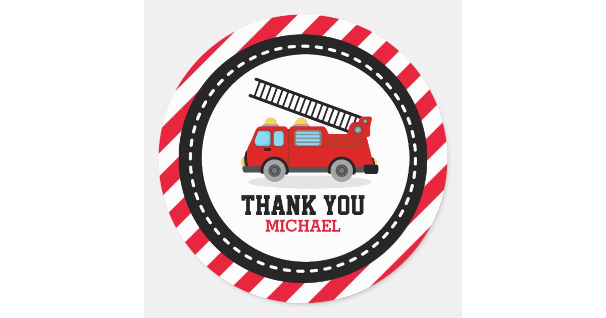 Fire Engine Truck Party Thank You Favor Labels | Zazzle