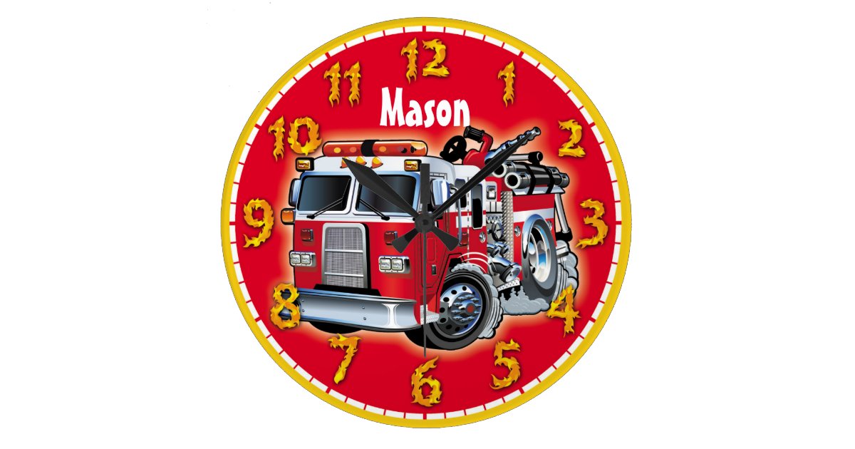 Fire Engine Truck Personalizable Children's Clock | Zazzle.com