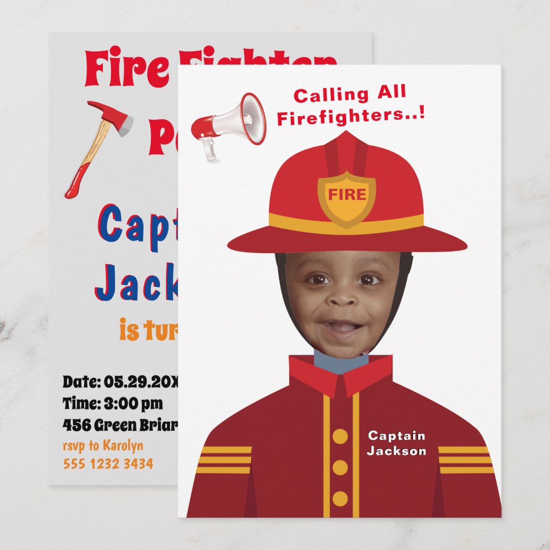 Fire Fighter Boys Photo Template Birthday | Zazzle