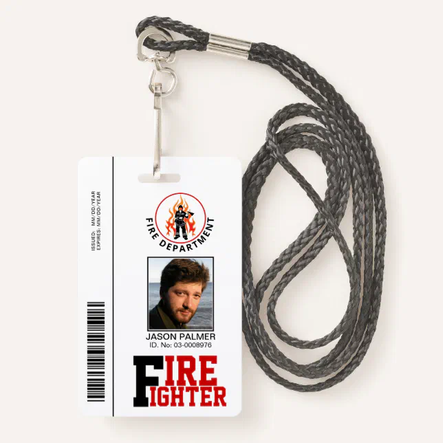 Fire fighter department photo id template red badge | Zazzle