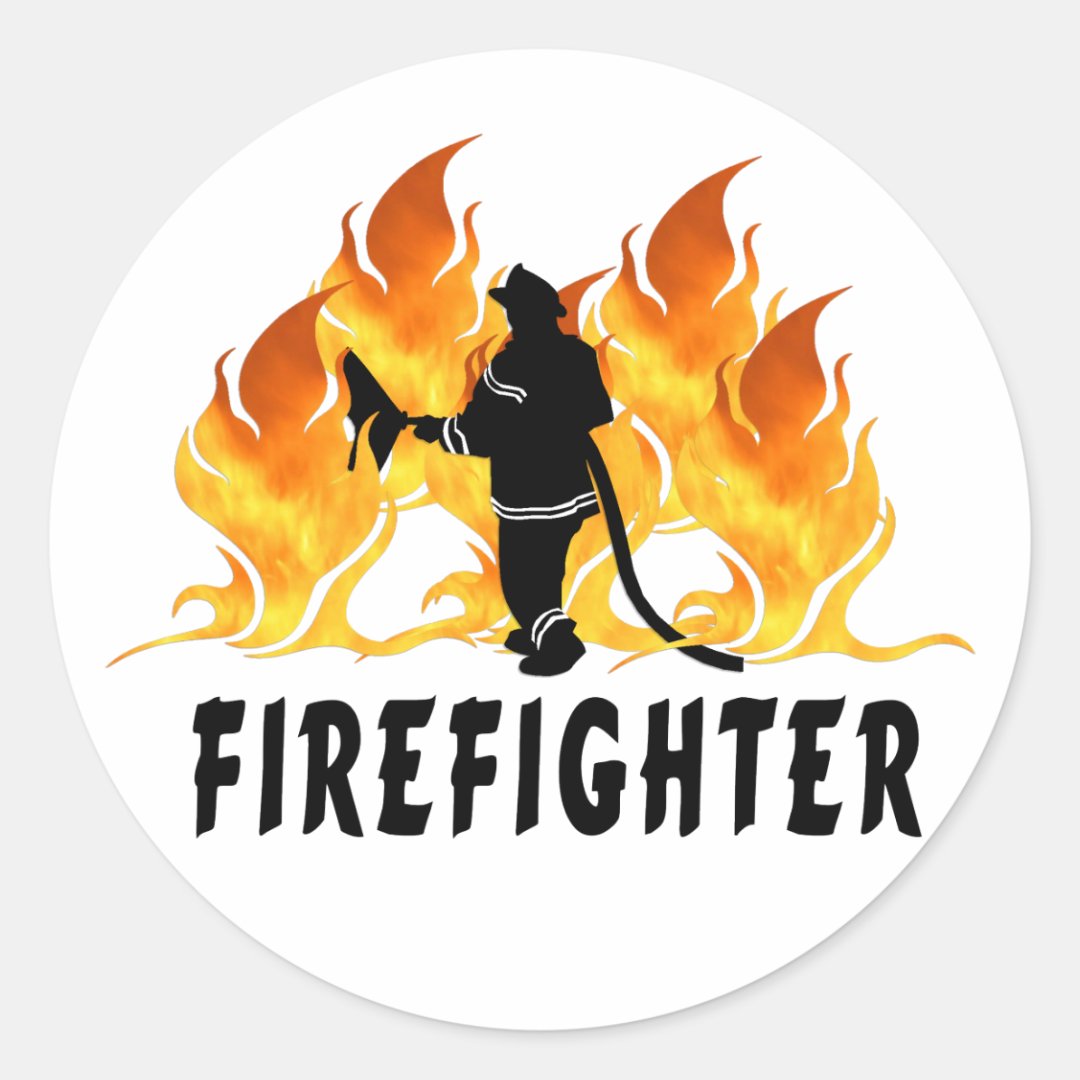 Fire Fighter Flames Classic Round Sticker | Zazzle