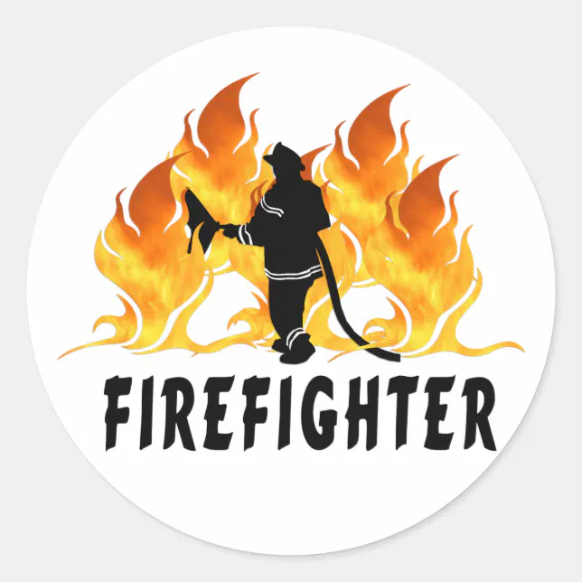 Fire Fighter Flames Classic Round Sticker | Zazzle