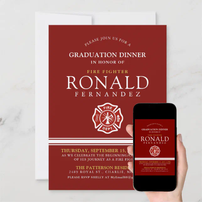 Fire Fighter Graduation Dinner | Event Invitation | Zazzle