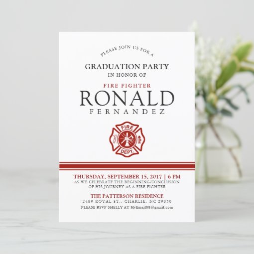 Fire Fighter Graduation Party | Event Invitation | Zazzle