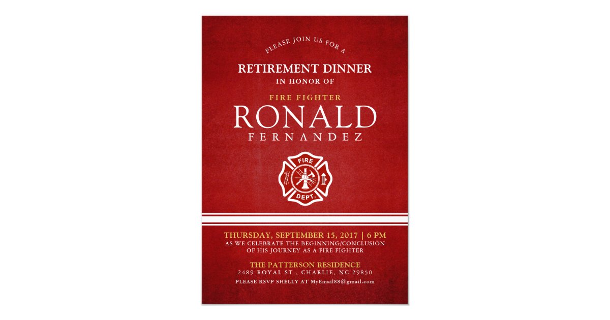 Fire Fighter Retirement Dinner | Event Invitation | Zazzle.com