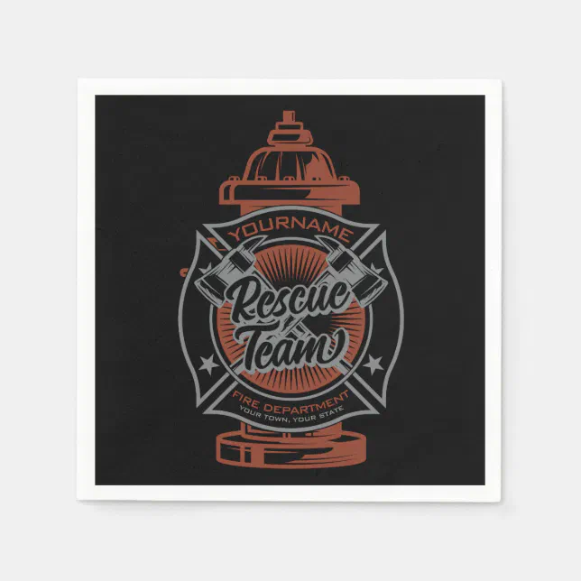 Fire Hydrant ADD NAME Fire Fighter Rescue Team Napkins | Zazzle