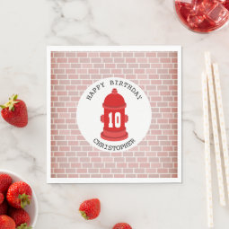 Fire Hydrant + Bricks Firefighter Birthday Party Napkins | Zazzle