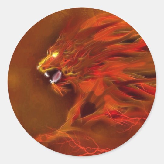 Fire lion artistic flames illustration classic round sticker | Zazzle.com
