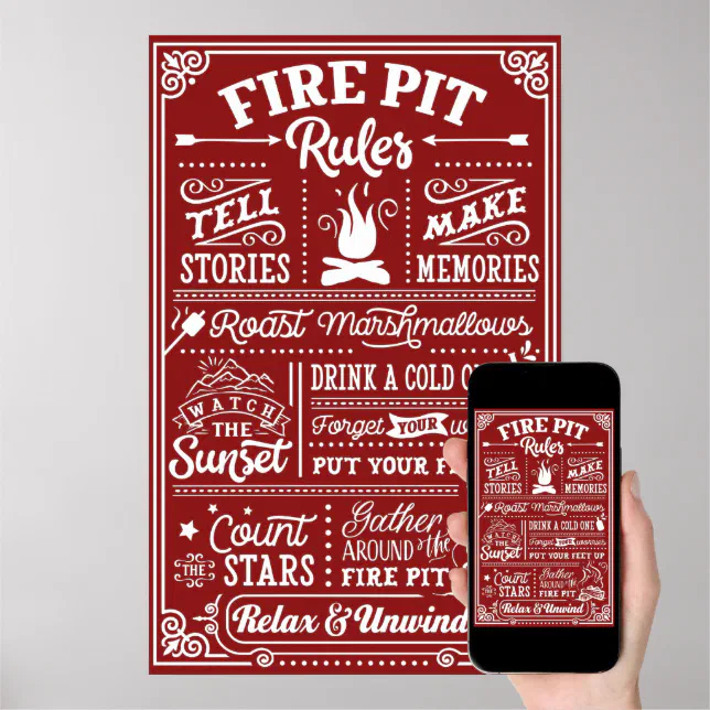 Fire Pit Rules List Custom Background Poster | Zazzle