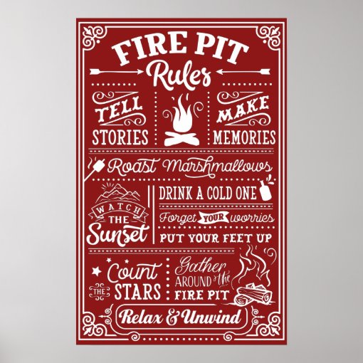 Fire Pit Rules List Custom Background Poster | Zazzle