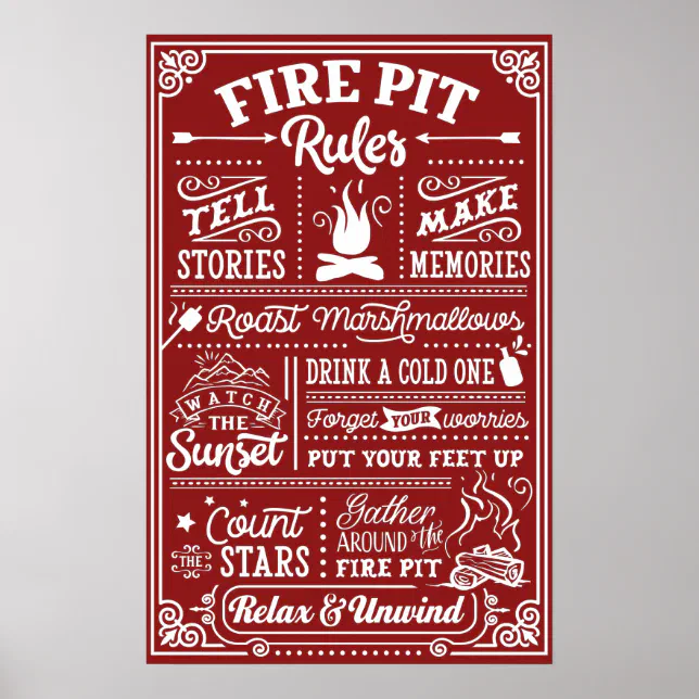 Fire Pit Rules List Custom Background Poster | Zazzle
