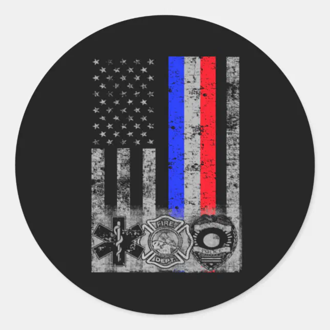 Fire Police Emt First Responder Flag Classic Round Sticker | Zazzle