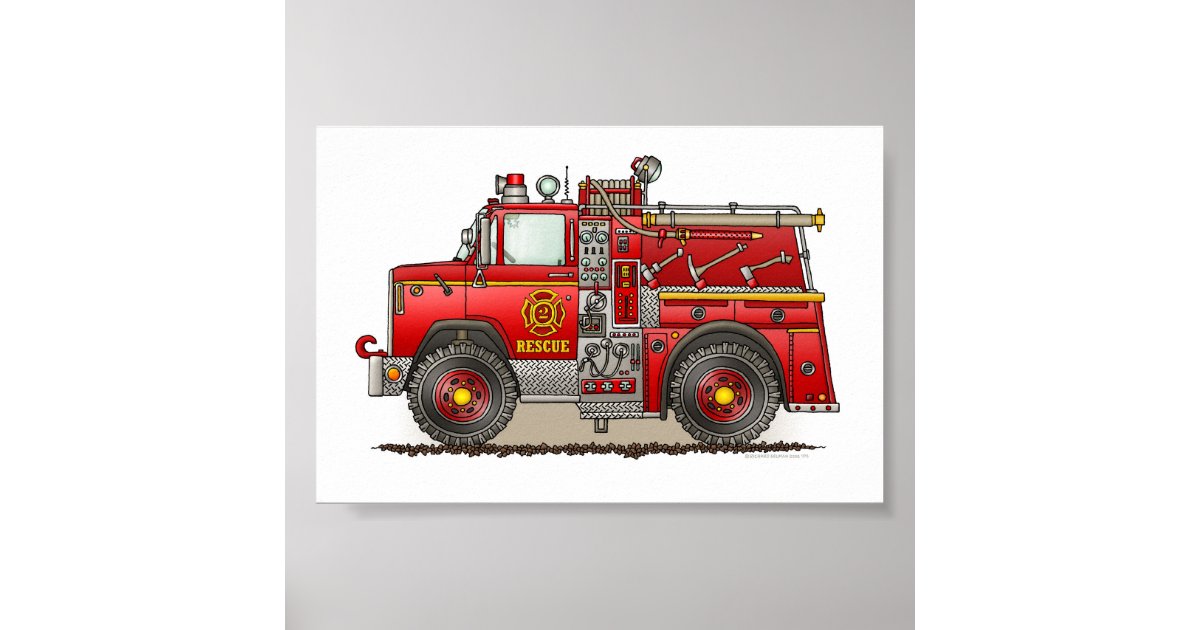 Fire Pumper Rescue Truck Poster | Zazzle