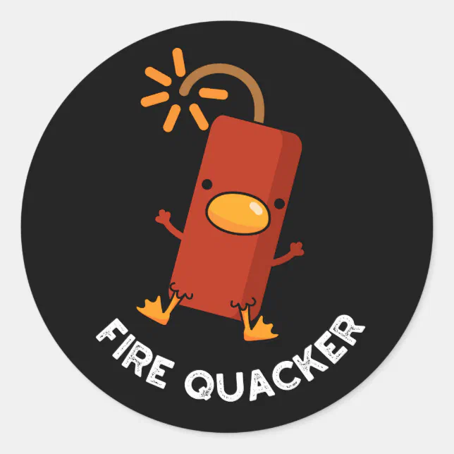 Fire Quacker Funny Fireworks Pun Dark BG Classic Round Sticker | Zazzle