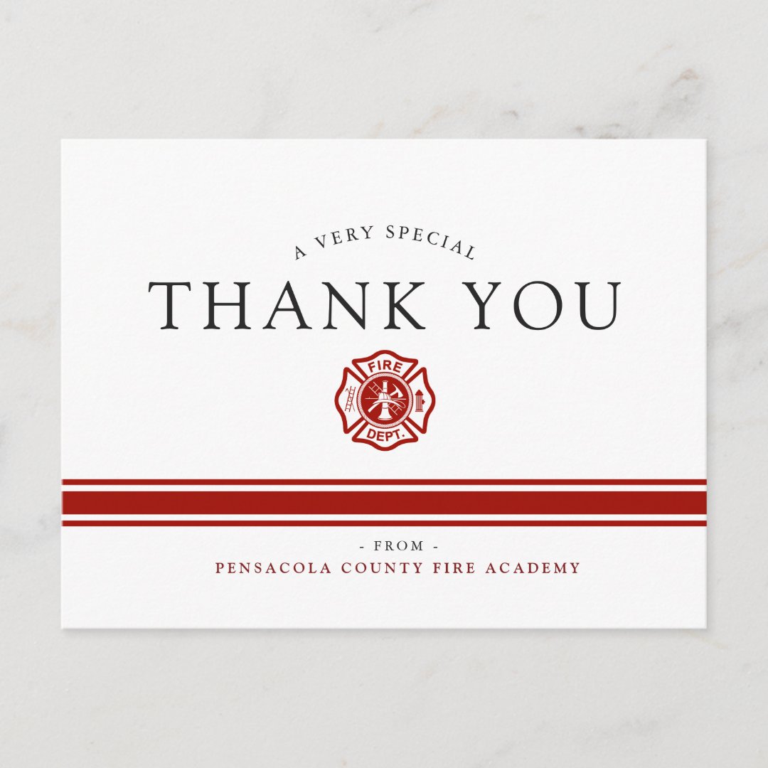 Fire Rescue Academy Custom Thank You Postcard | Zazzle