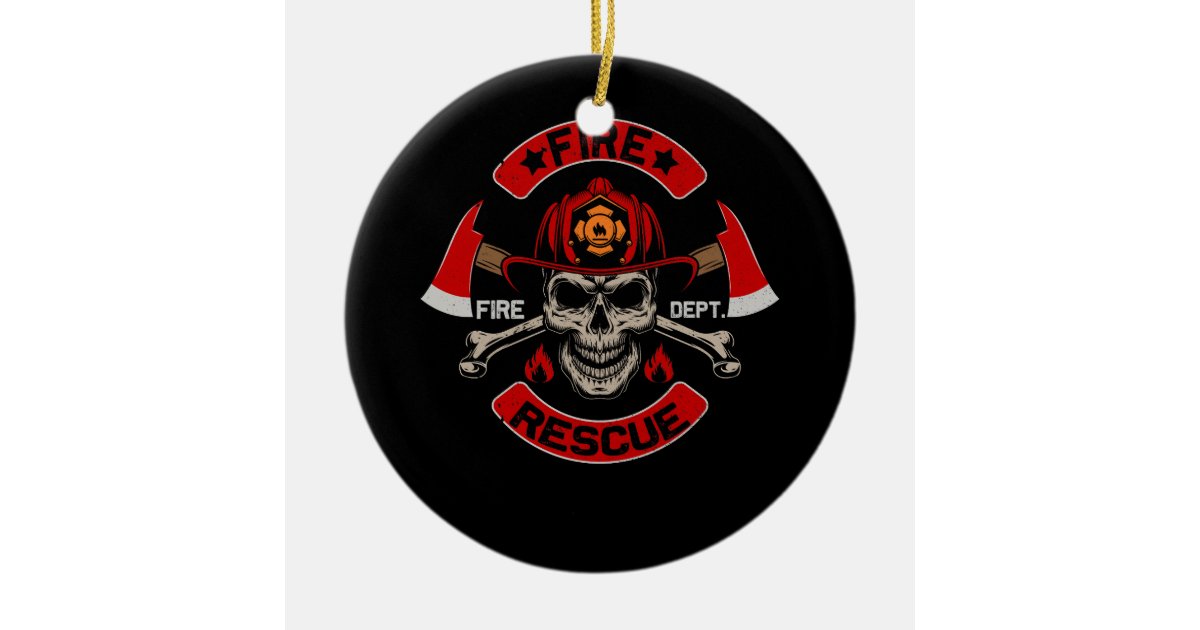 Fire Rescue Fire Fighter Fireman Crossbones Skull Ceramic Ornament | Zazzle