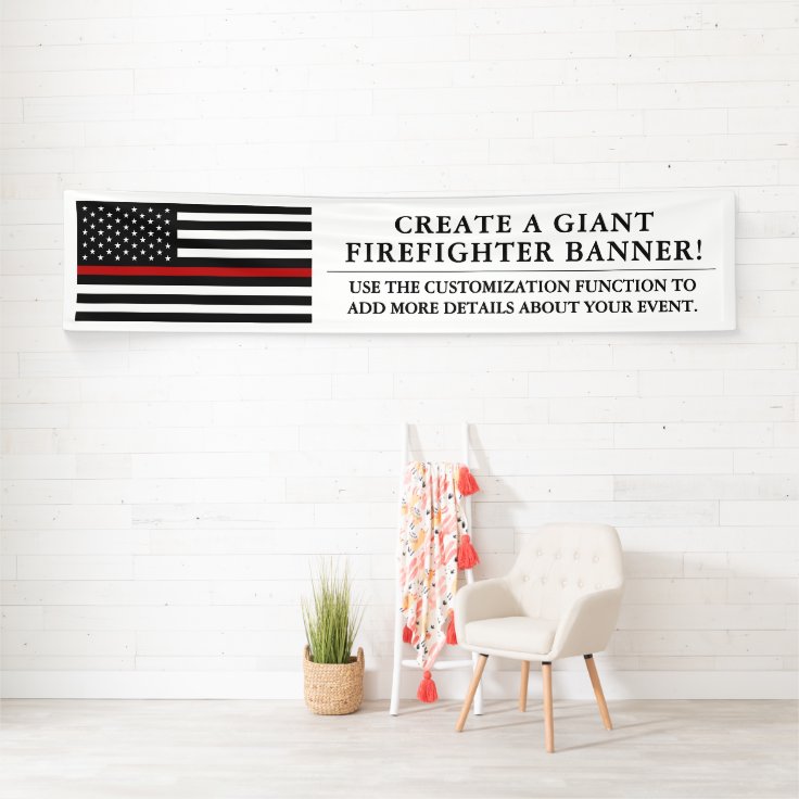 Fire Rescue Themed American Flag Long White Banner | Zazzle