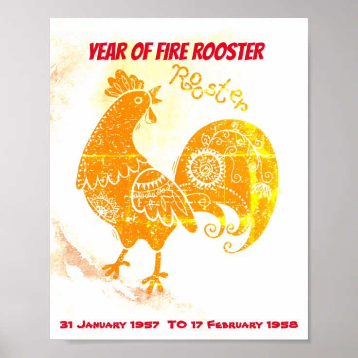 FIRE ROOSTER BIRTHDAY POSTER | Zazzle