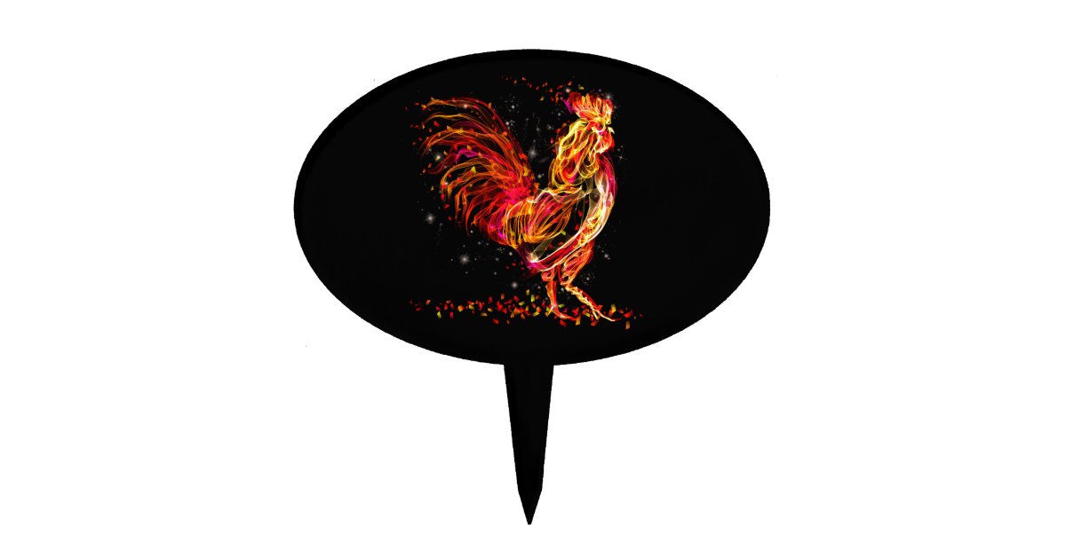 Fire rooster. Flaming animal sparkle cool design Cake Topper | Zazzle