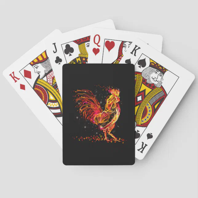 Fire rooster. Flaming animal sparkle cool design Poker Cards | Zazzle