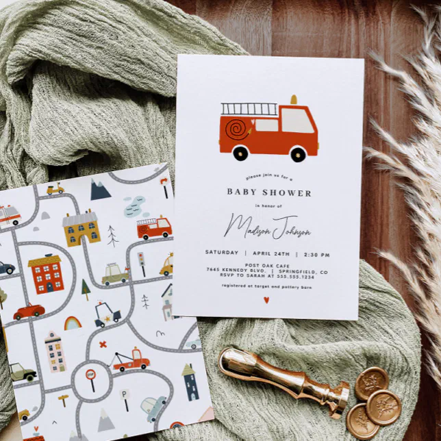 Fire Truck Baby Shower Invitation | Zazzle