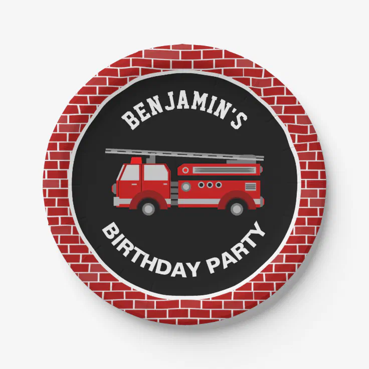 Fire Truck Birthday Party Paper Plates | Zazzle