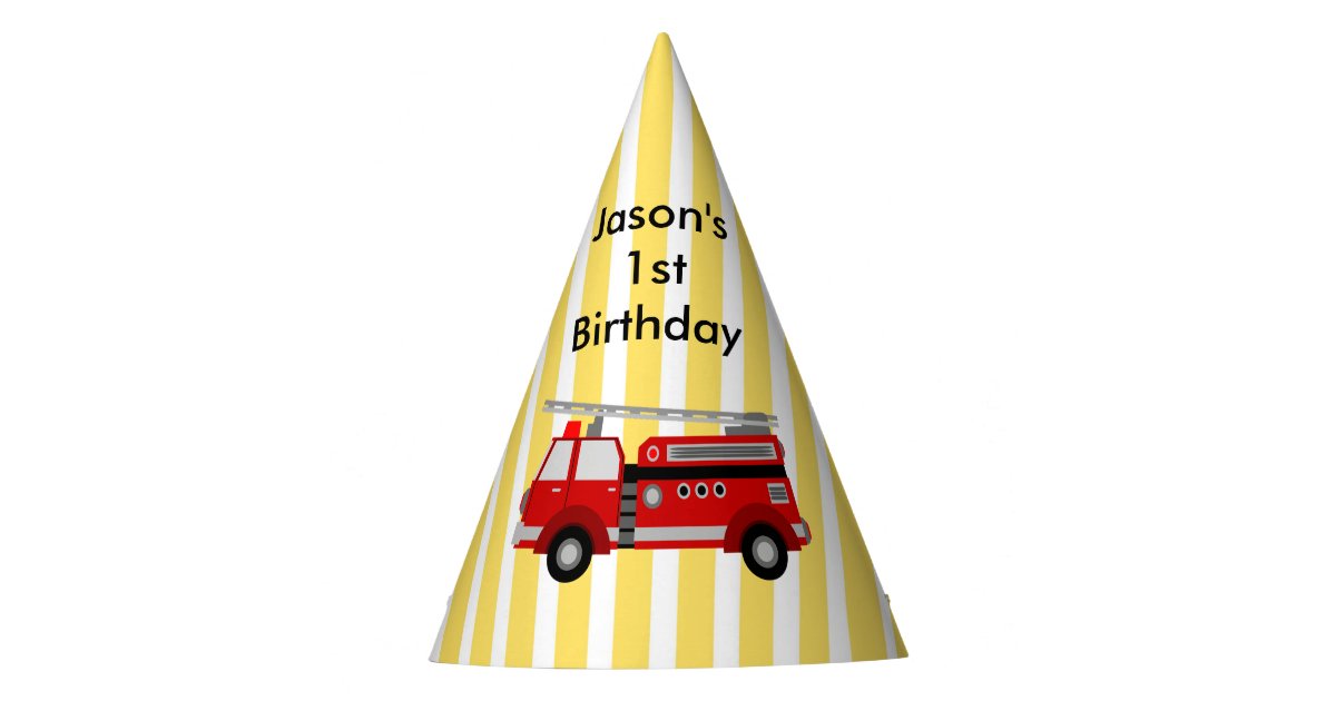 Fire truck birthday party personalized party hat | Zazzle