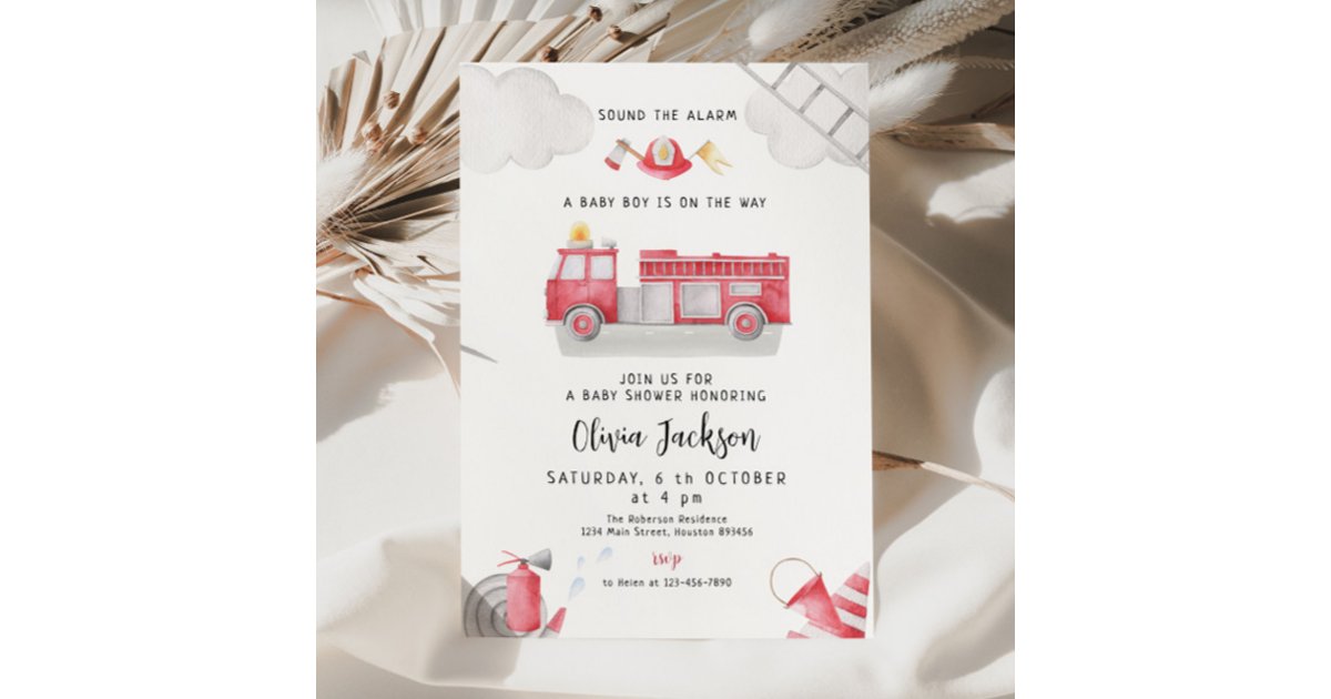 Fire truck call all units baby shower invitation | Zazzle