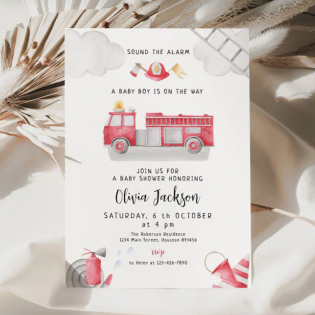 Fire truck call all units baby shower invitation | Zazzle