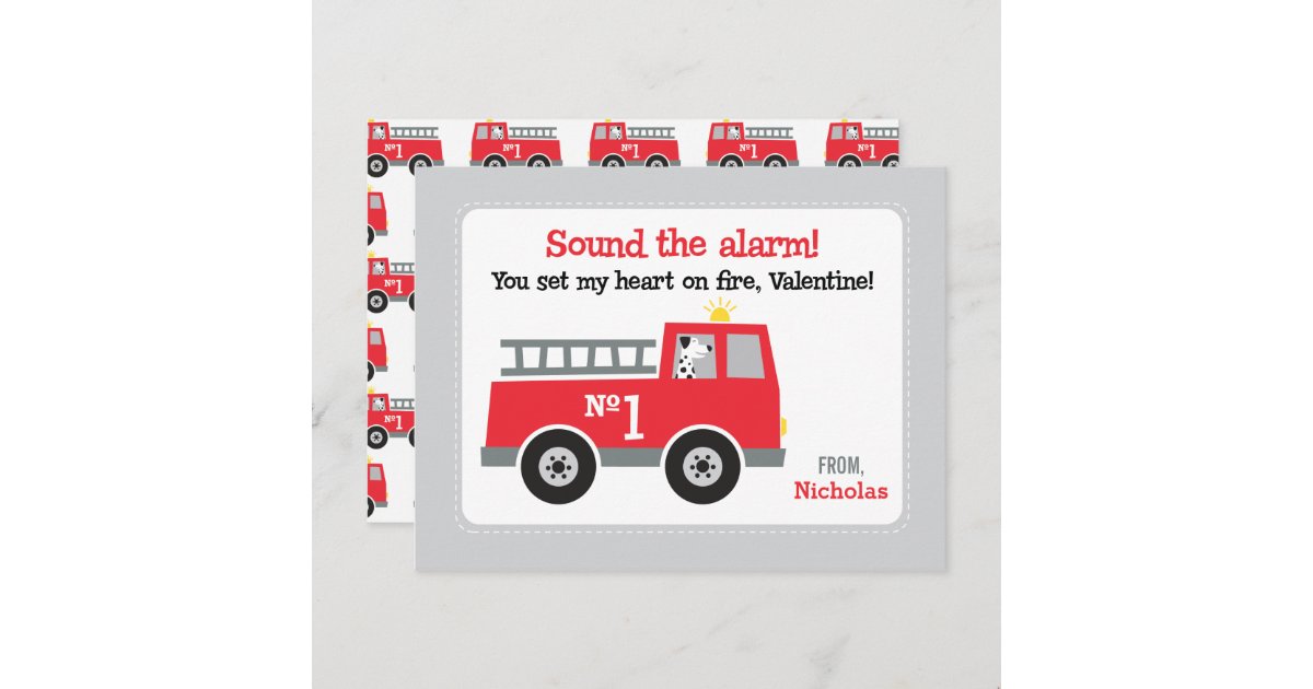 Fire Truck Class Valentines Holiday Postcard | Zazzle