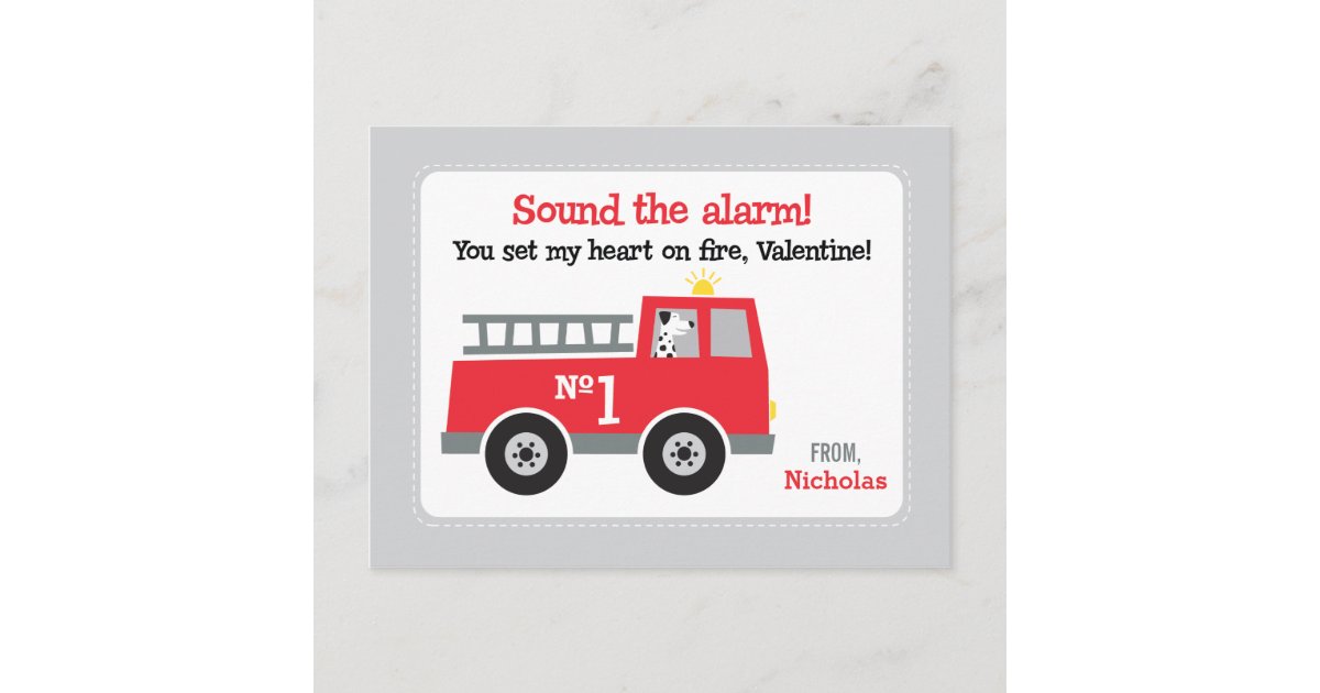 Fire Truck Class Valentines Holiday Postcard | Zazzle