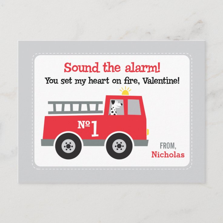 Fire Truck Class Valentines Holiday Postcard | Zazzle
