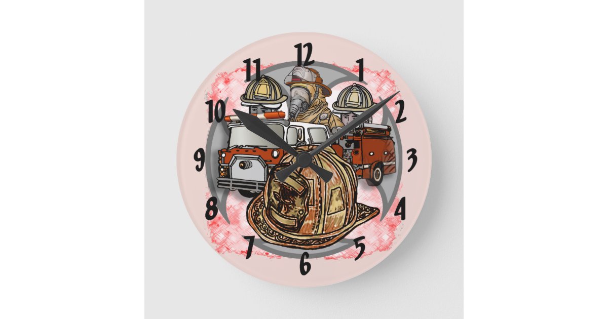 Fire Truck Cross Firefighter clock | Zazzle