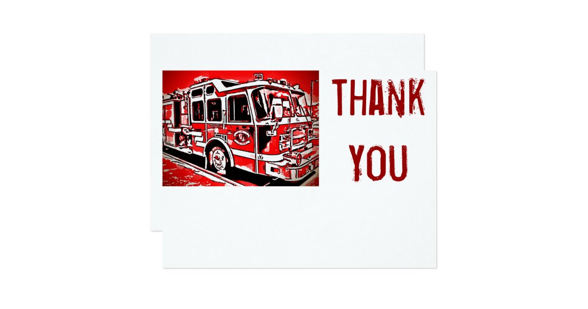 Fire Truck Engine Firefighter Flat Thank You Cards | Zazzle
