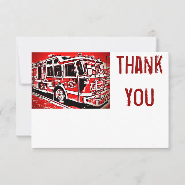 Fire Truck Engine Firefighter Flat Thank You Cards | Zazzle