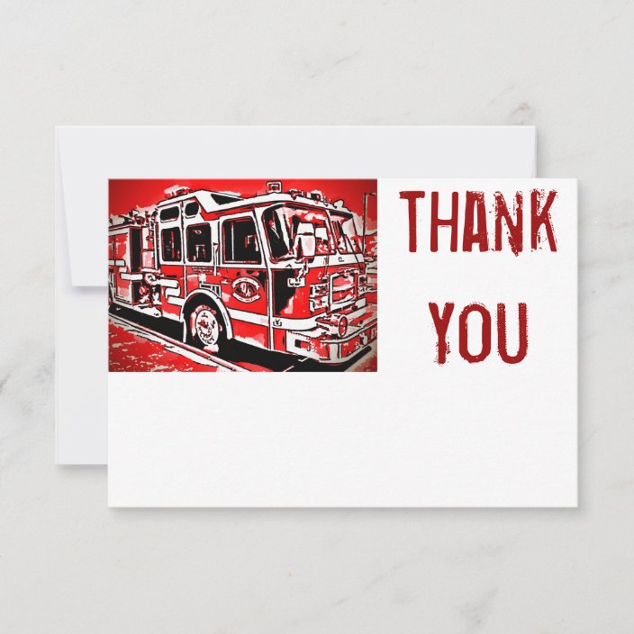 Fire Truck Engine Firefighter Flat Thank You Cards | Zazzle.com