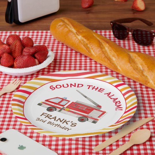 Fire Truck Fire Engine Birthday Party Paper Plate | Zazzle.com