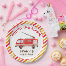 Fire Truck Fire Engine Birthday Party Paper Plate | Zazzle