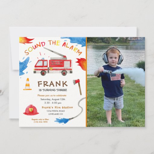 Fire Truck Fire Engine Birthday Party Photo Invita Invitation | Zazzle