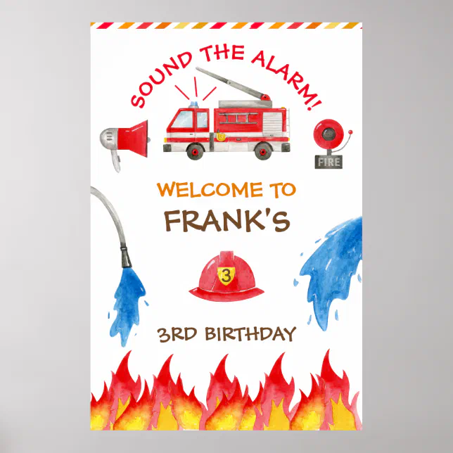 Fire Truck Fire Engine Birthday Party Welcome Sign | Zazzle