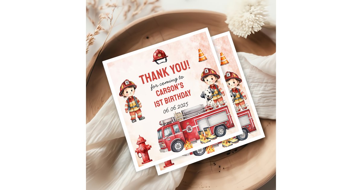 Fire Truck Firefighter 1st Birthday Party Napkins | Zazzle