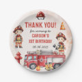 Fire Truck Firefighter 1st Birthday Party Paper Plates | Zazzle