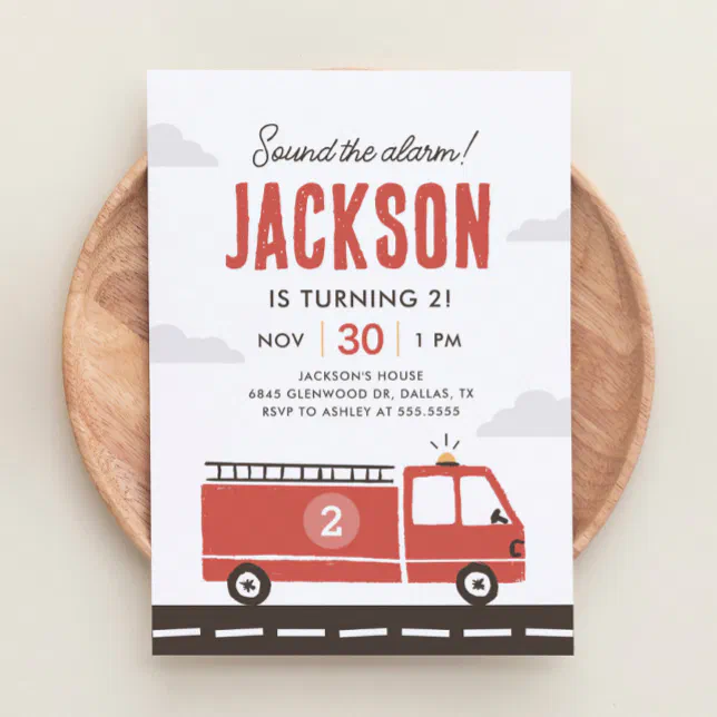 Fire Truck Firefighter Birthday Invitation | Zazzle