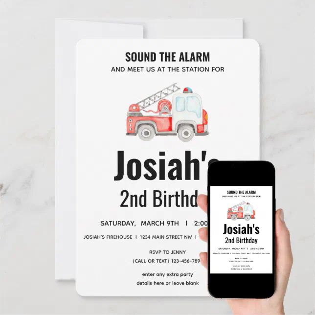 Fire Truck - Firefighter -Sound the Alarm Birthday Invitation | Zazzle