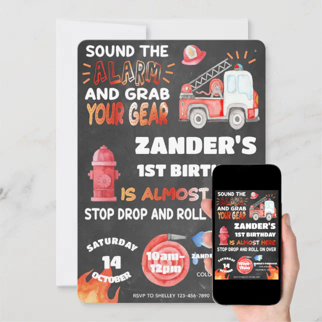 Fire Truck - Firefighter -Sound the Alarm Birthday Invitation | Zazzle