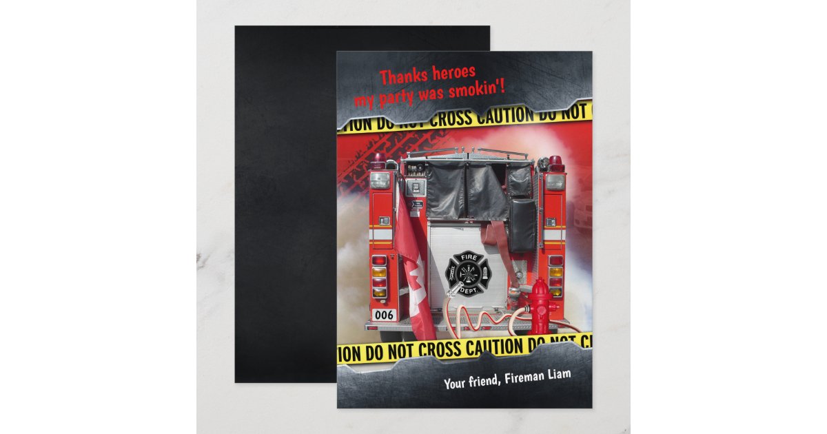 Fire Truck Firefighter Thank You Card | Zazzle