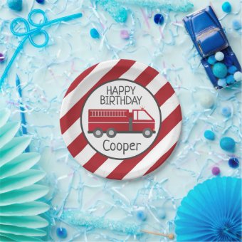 Fire Truck Paper Plates for Firefighter Birthday | Zazzle