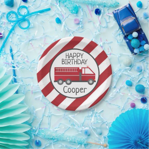 Fire Truck Paper Plates for Firefighter Birthday | Zazzle