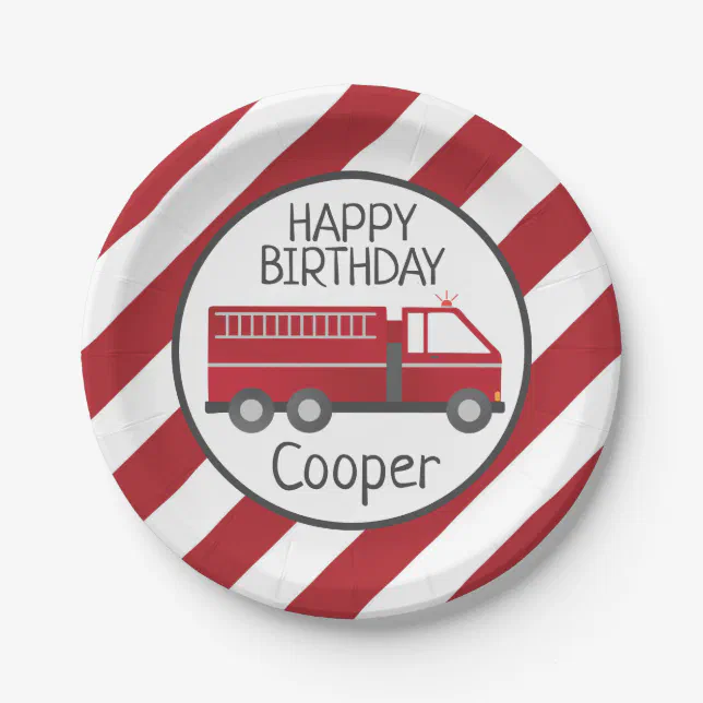 Fire Truck Paper Plates for Firefighter Birthday | Zazzle